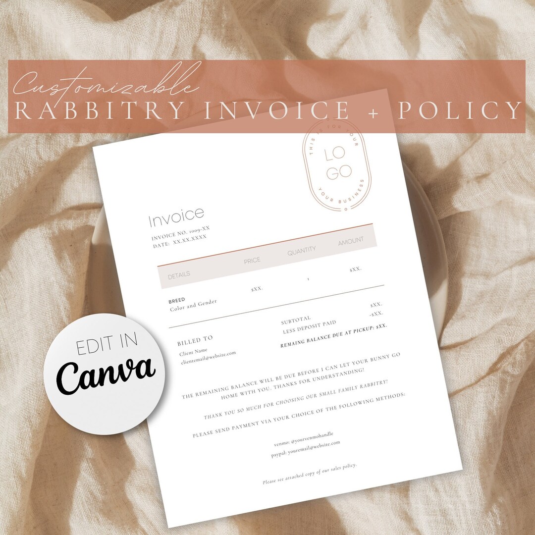 Editable Rabbitry Invoice | Editable Canva Template | Farm Sales Policy ...
