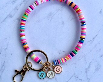 Personalized Gift Boho Bangle Keychain, Monogram Boho Key Ring Bracelet ...