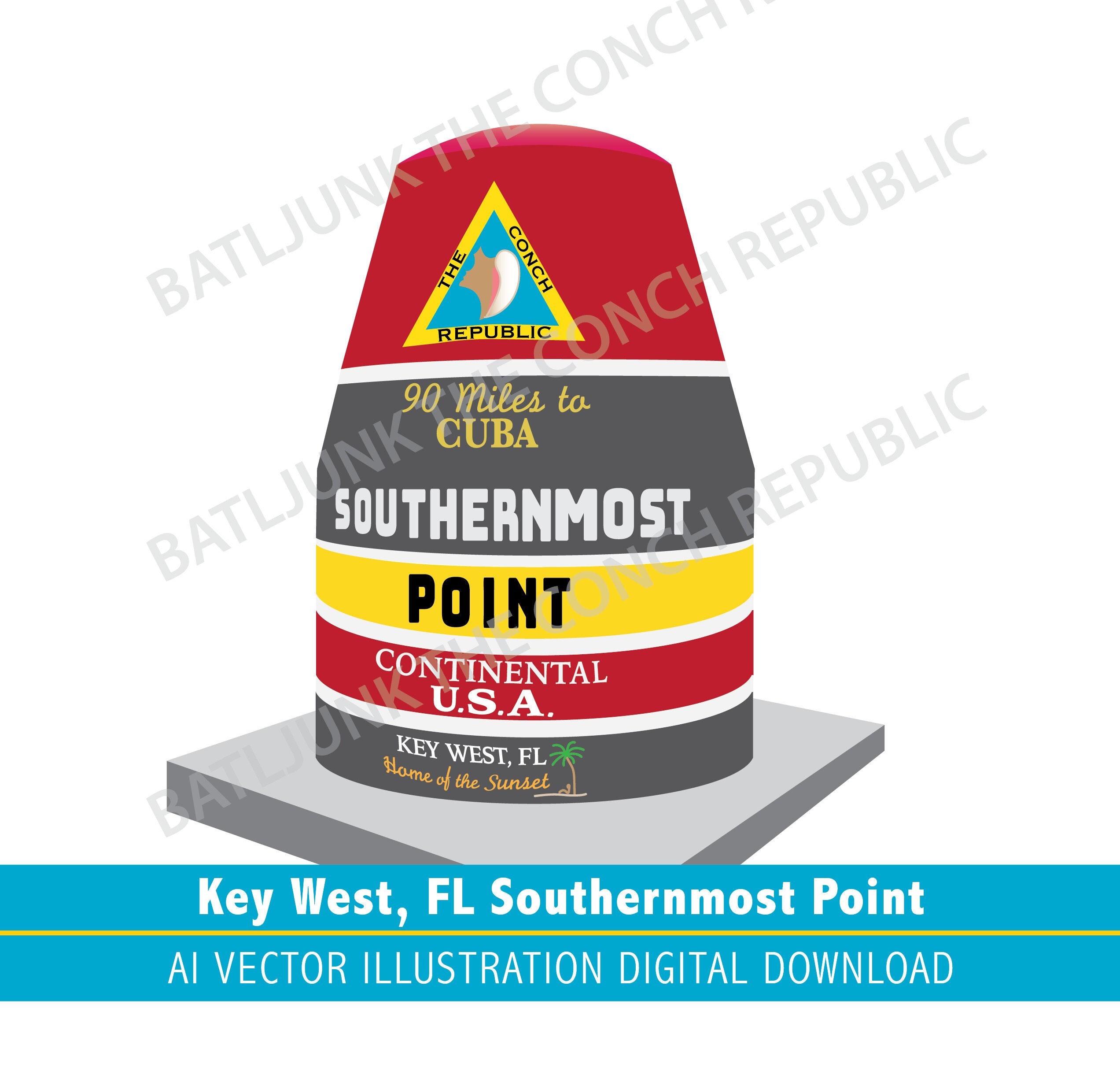 Key West Southernmost Point Illustration: Printable PNG SVG Files ...