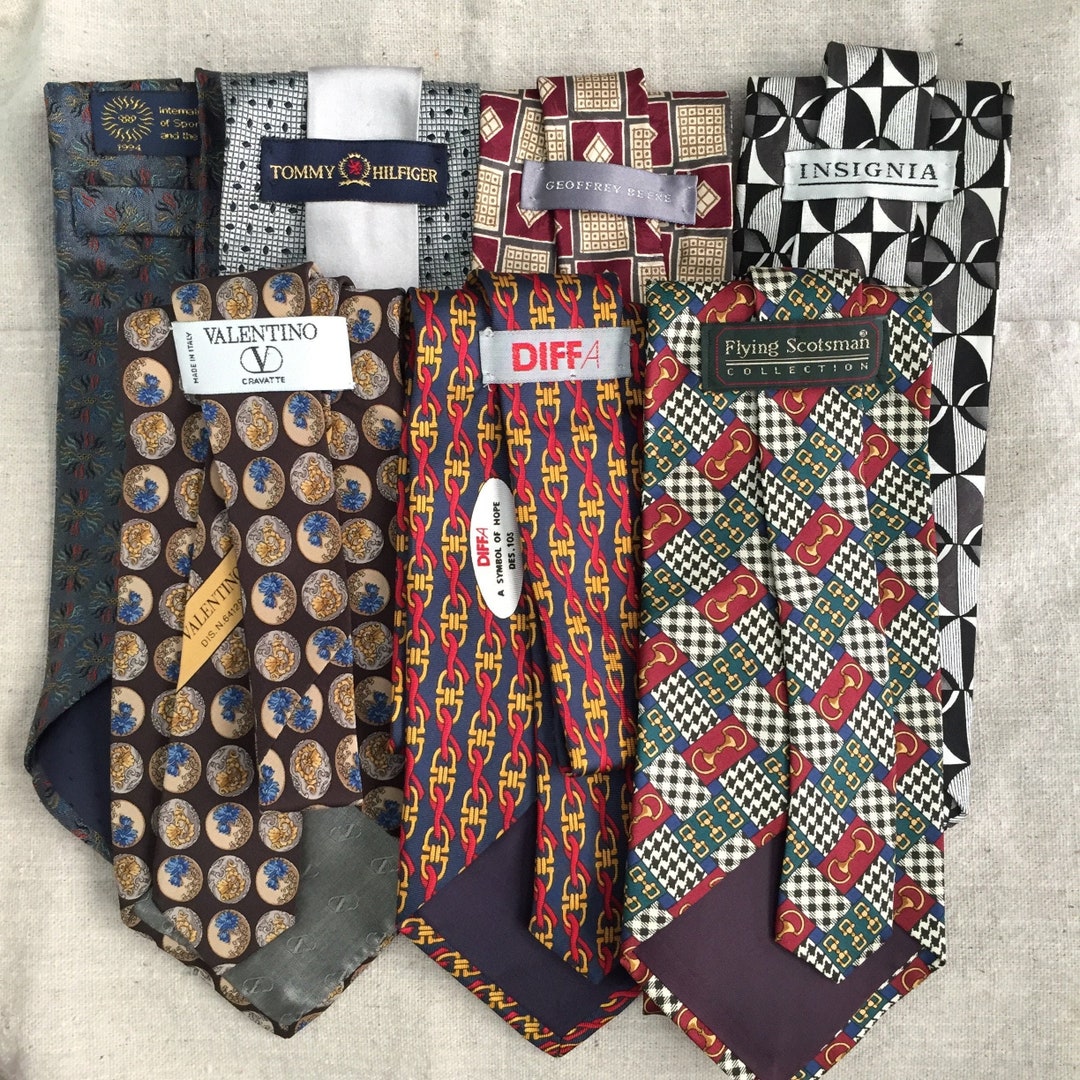 Vintage 90s Silk Designer Ties: Valentino, Hilfiger, Made in Usa/italy ...