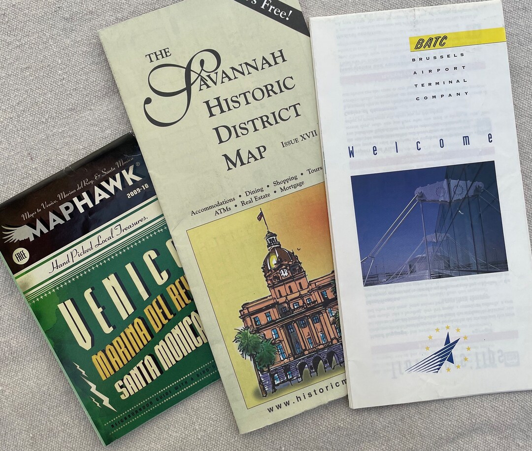 Vtg Travel Maps 90s 2000s Brussels Airport, Savannah Georgia, Venice ...