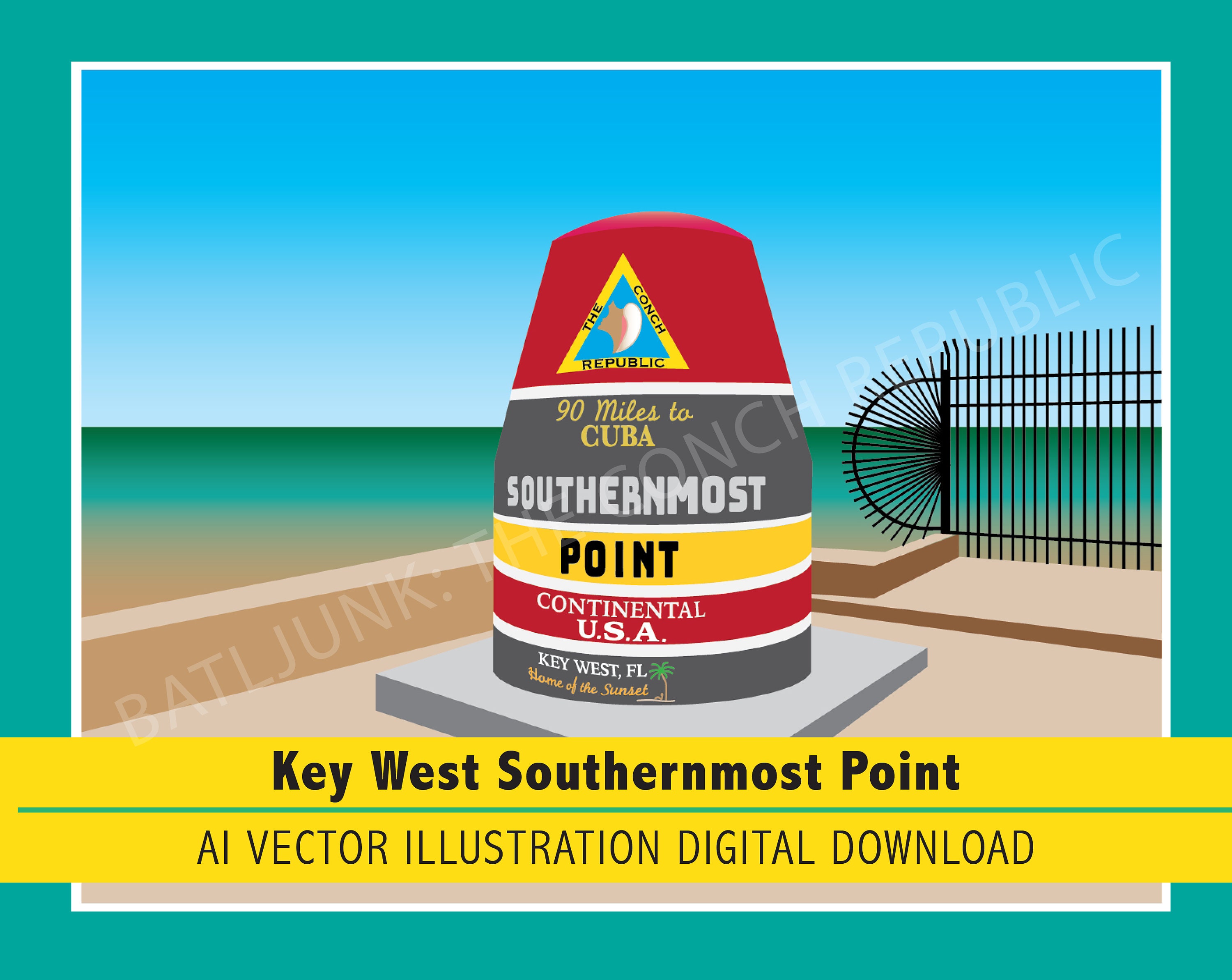 Key West Southernmost Point USA Florida Printable Editable Vector ...