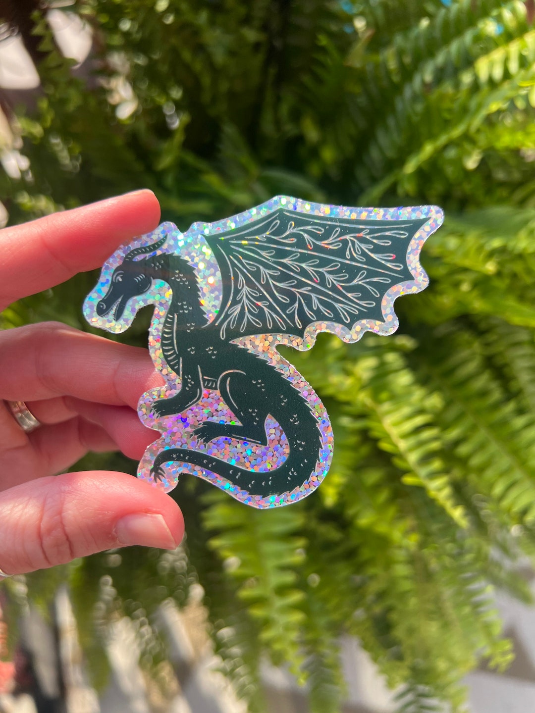 Sparkly Holographic Green Dragon Sticker - Vinyl Sticker for Laptops ...