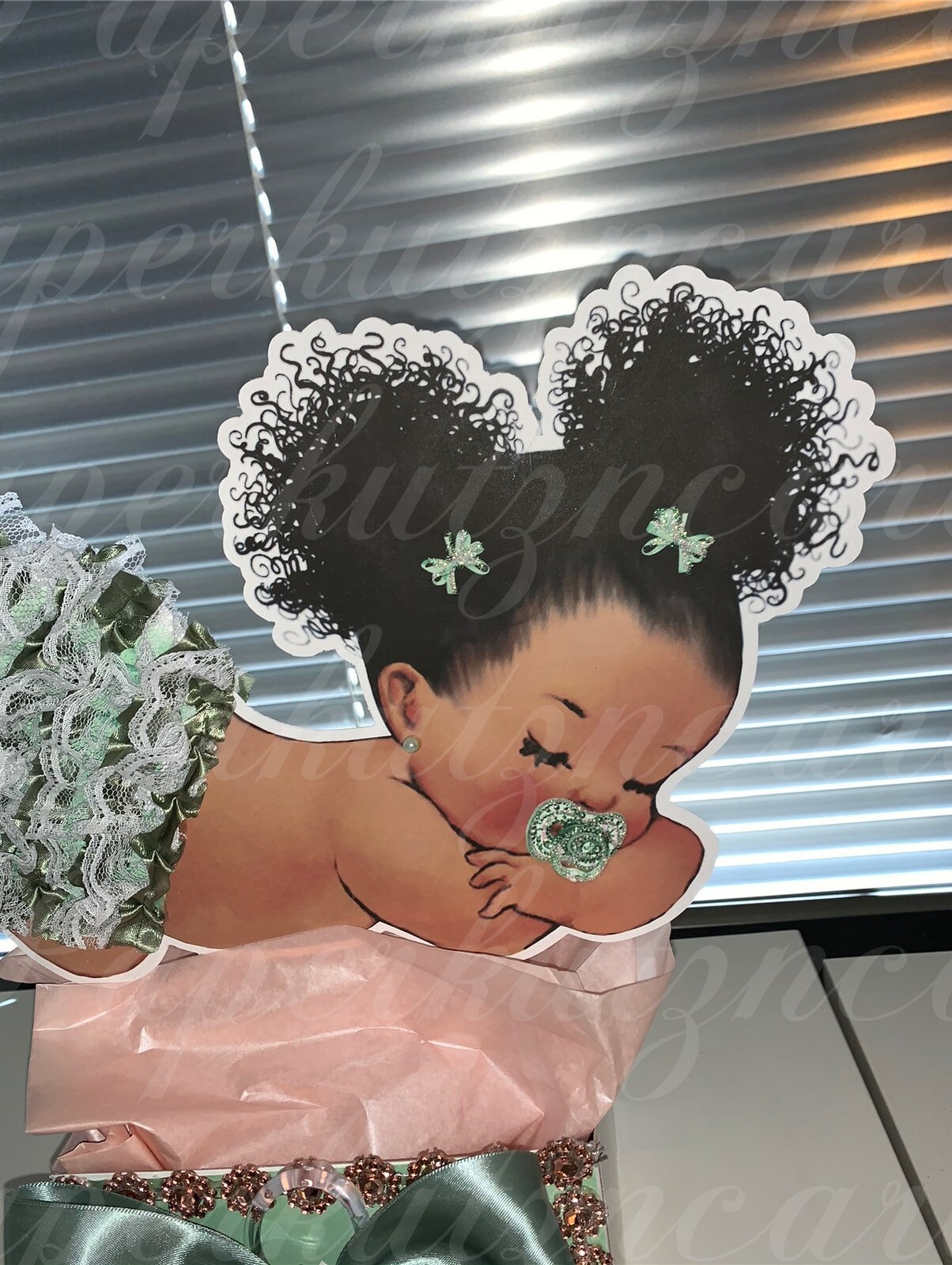 Princess Sleeping Baby Afro Puff Centerpieces Sage and Gold - Etsy