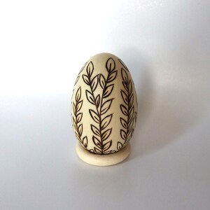 Decorated Wooden Egg- Wood Burned Egg, Wood and Gold Egg, Berry Design ...