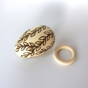 Decorated Wooden Egg- Wood Burned Egg, Wood and Gold Egg, Berry Design ...