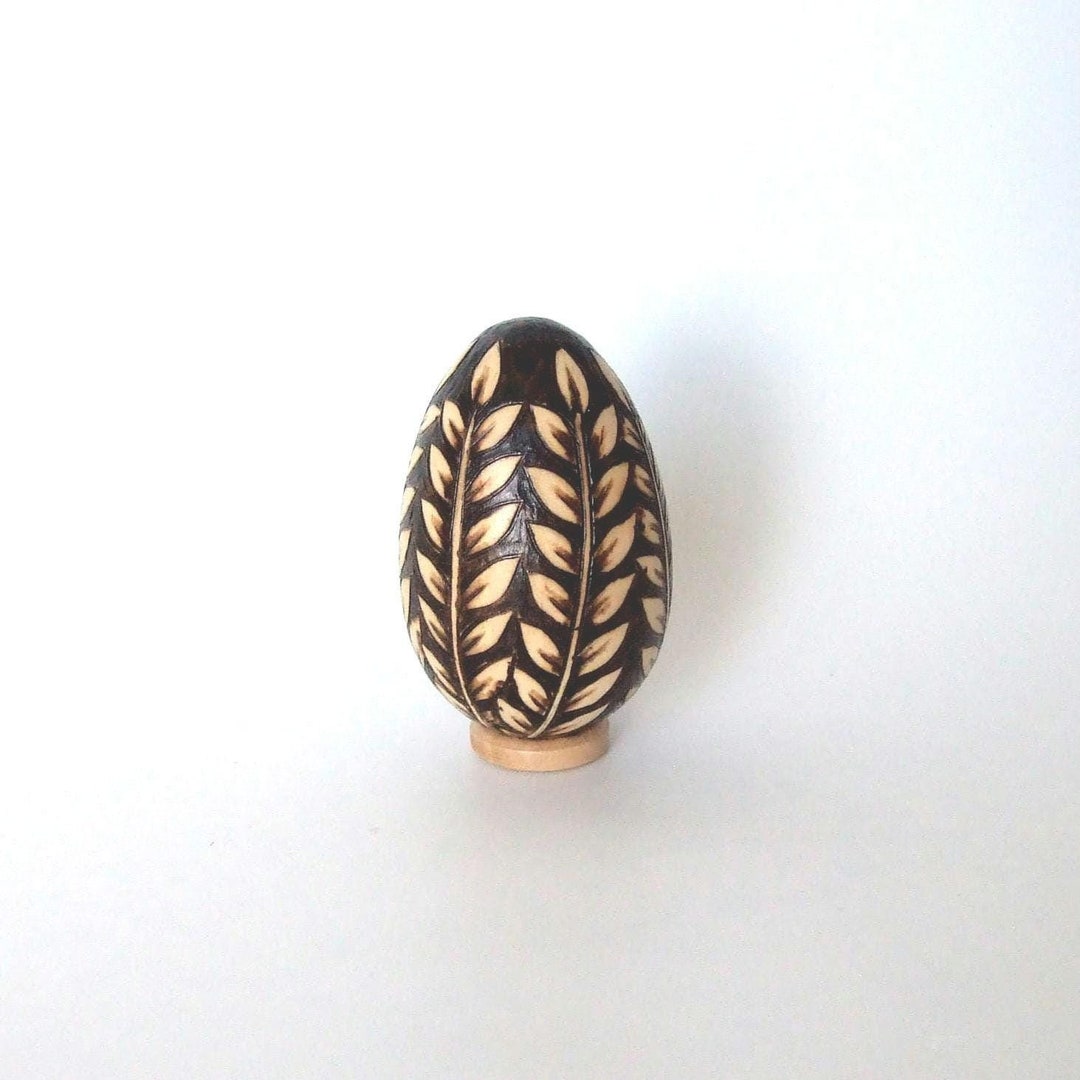 Decorated Wooden Egg- Wood Burned Egg, Woodland Design, Pyrography ...