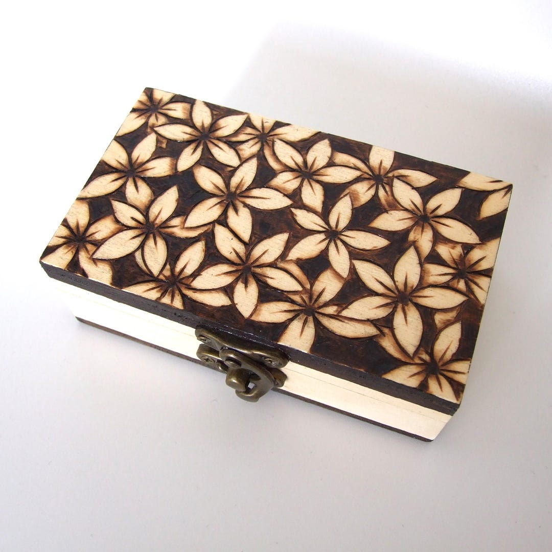 Wood Burned Flower Trinket Box- Flower Design, Pyrography, Wood Burned ...