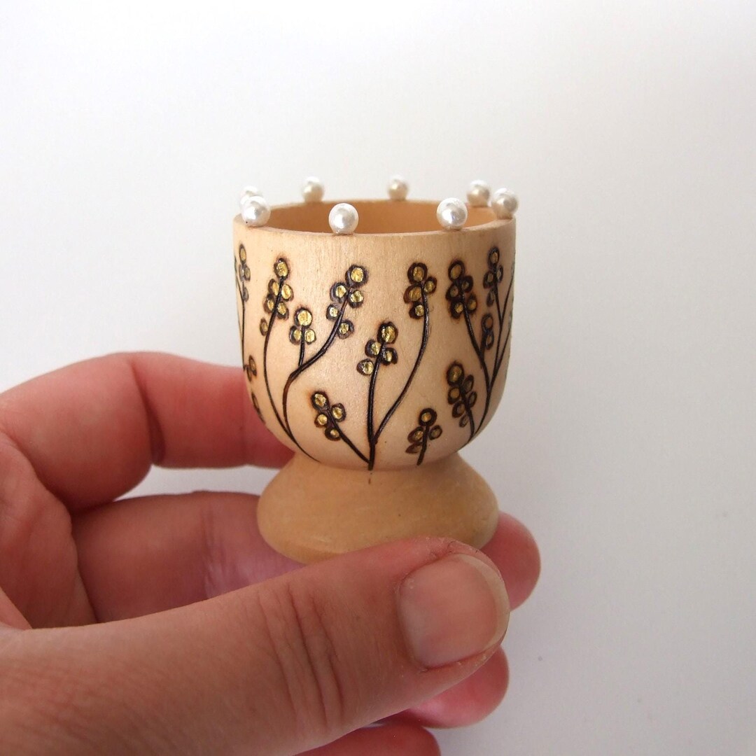 Pyrography Wood Trinket Dish: Medieval Goblet With Pearls - Etsy