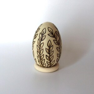 Decorated Wooden Egg- Wood Burned Egg, Wood and Gold Egg, Berry Design ...