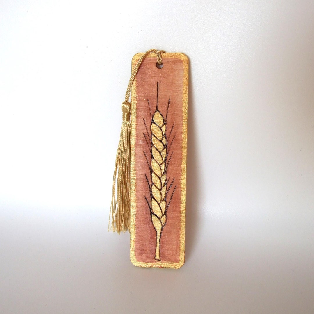 Wood Burned Bookmark- Decorated Wood Bookmark, Wood and Gold Bookmark ...