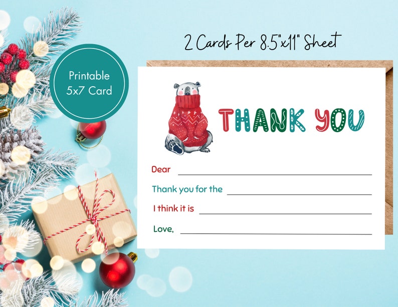 Printable Christmas Thank You Card Set, Winter Wonderland Animals ...