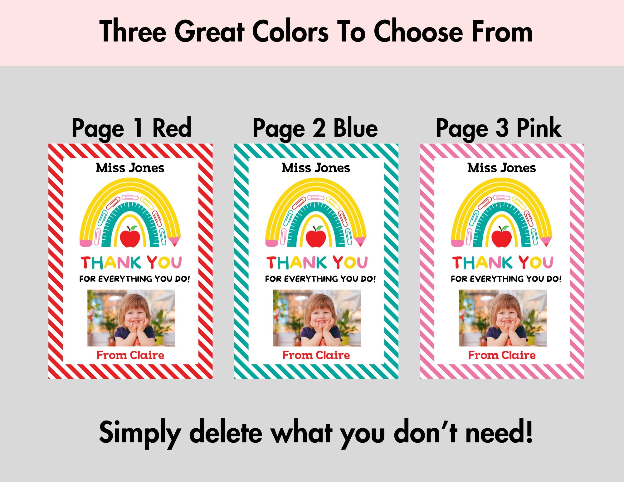 Teacher Appreciation Card With Child Photo, Editable Template, Photo ...