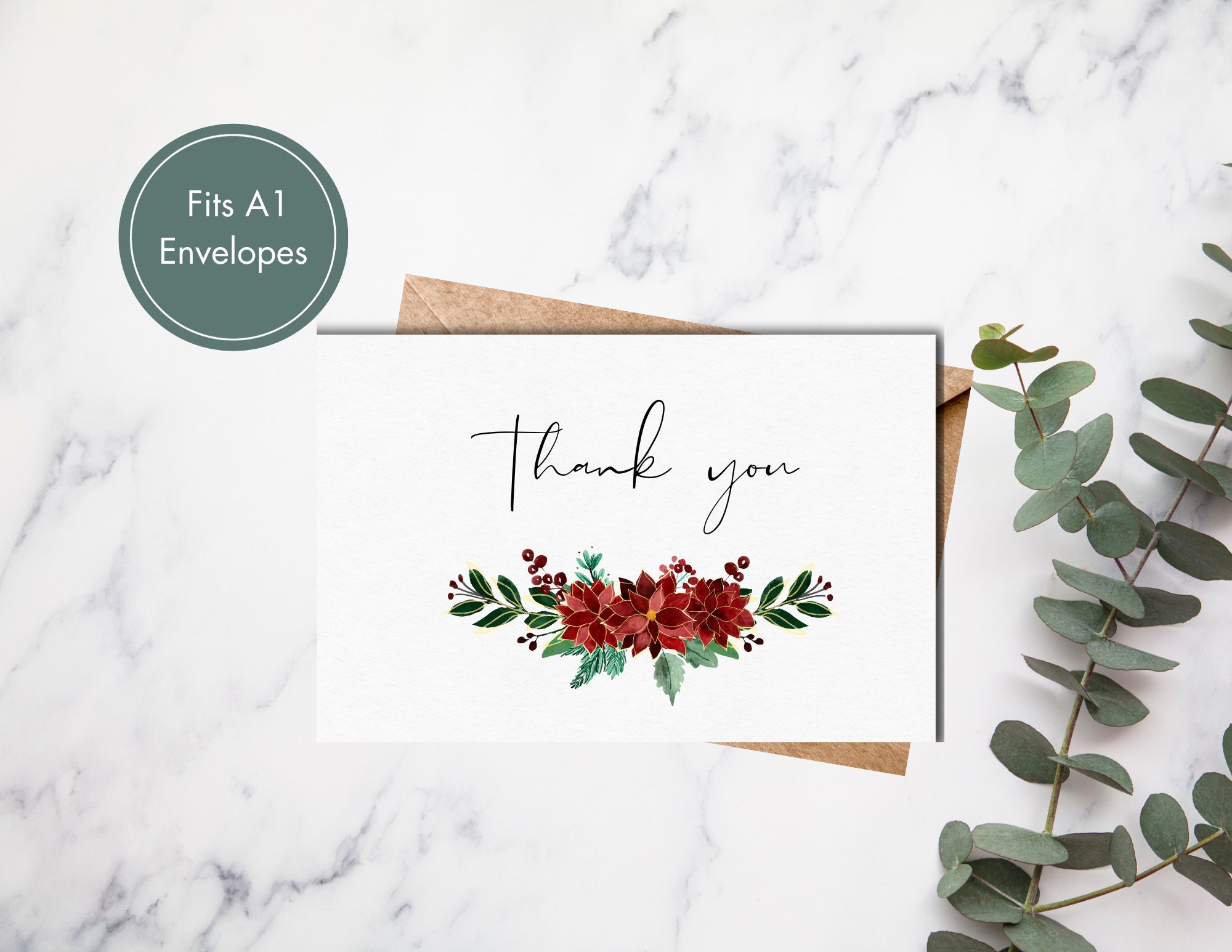 Printable Christmas Thank You Card, Printable Christmas Thank You Note ...