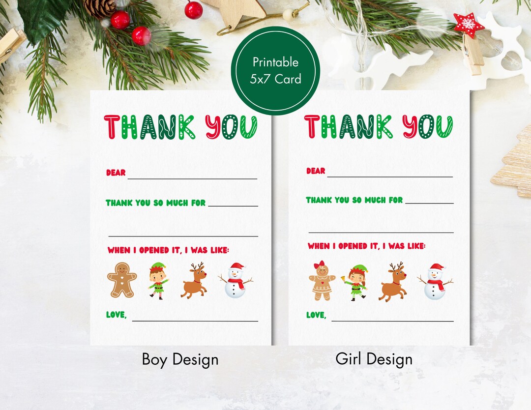 Christmas Kids Thank You Card | Printable | Fill in the Blank ...