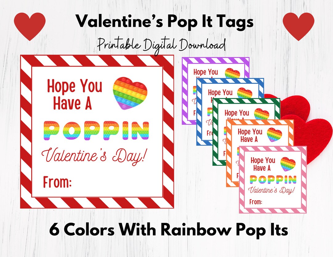 Printable Pop It Valentines Tags, Digital Download, Popit Valentine's ...