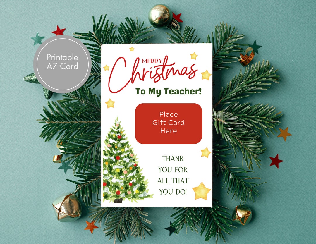 Printable Teacher Christmas Gift Card Holder, Teacher Christmas Card ...