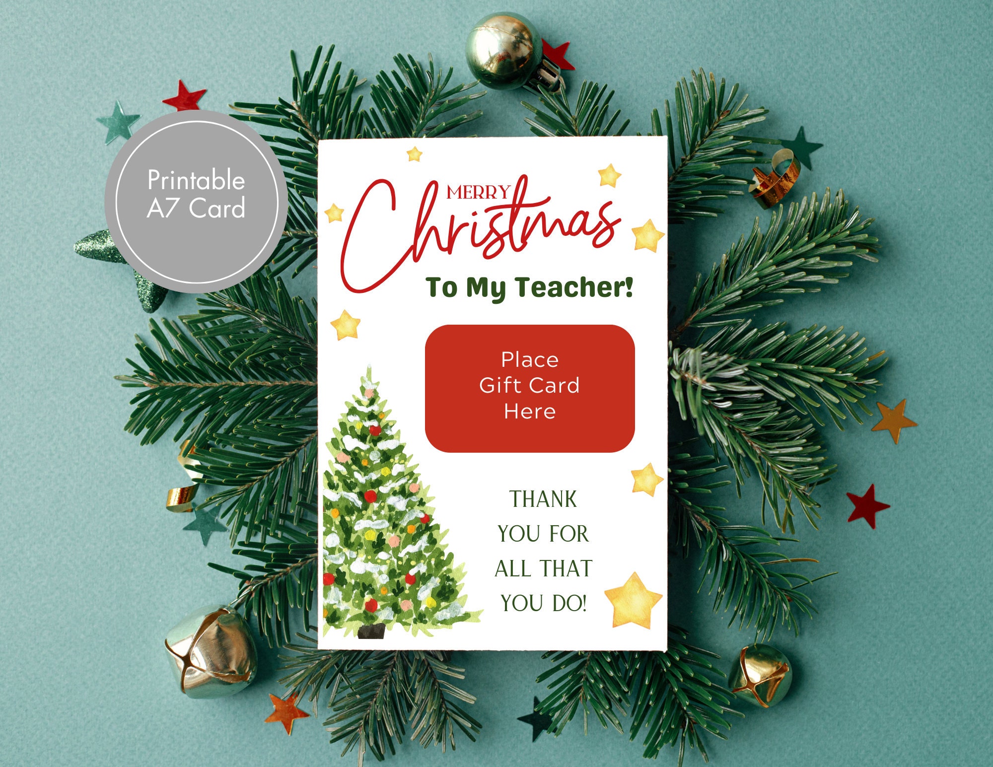 Printable Teacher Christmas Gift Card Holder, Teacher Christmas Card ...