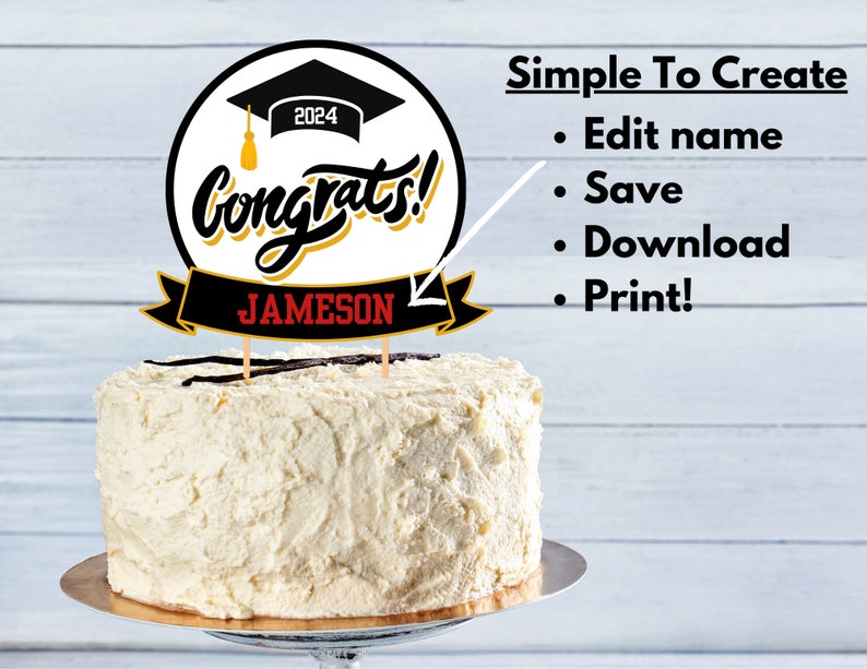 Editable Template, Graduation Cake Topper, 2024 Graduate, Graduation ...
