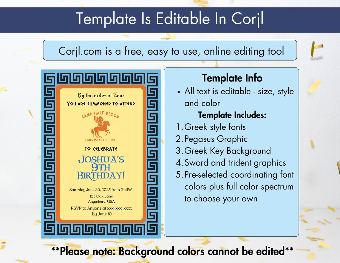 Camp Half-blood Birthday Invite, Editable Template, Printable, Pegasus ...