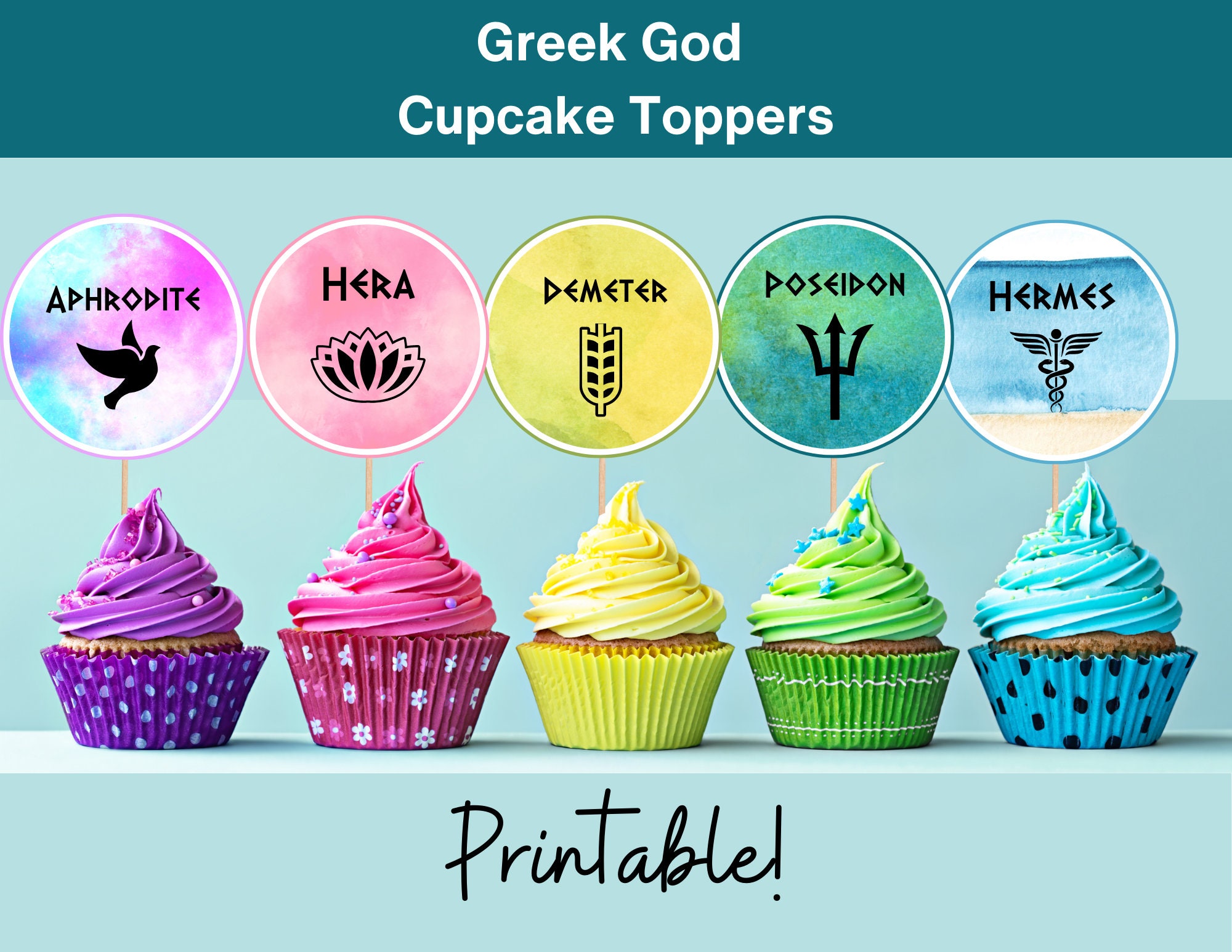 Greek God Cupcake Toppers, Printable, 3 Inches, 2.5 Inches - Etsy