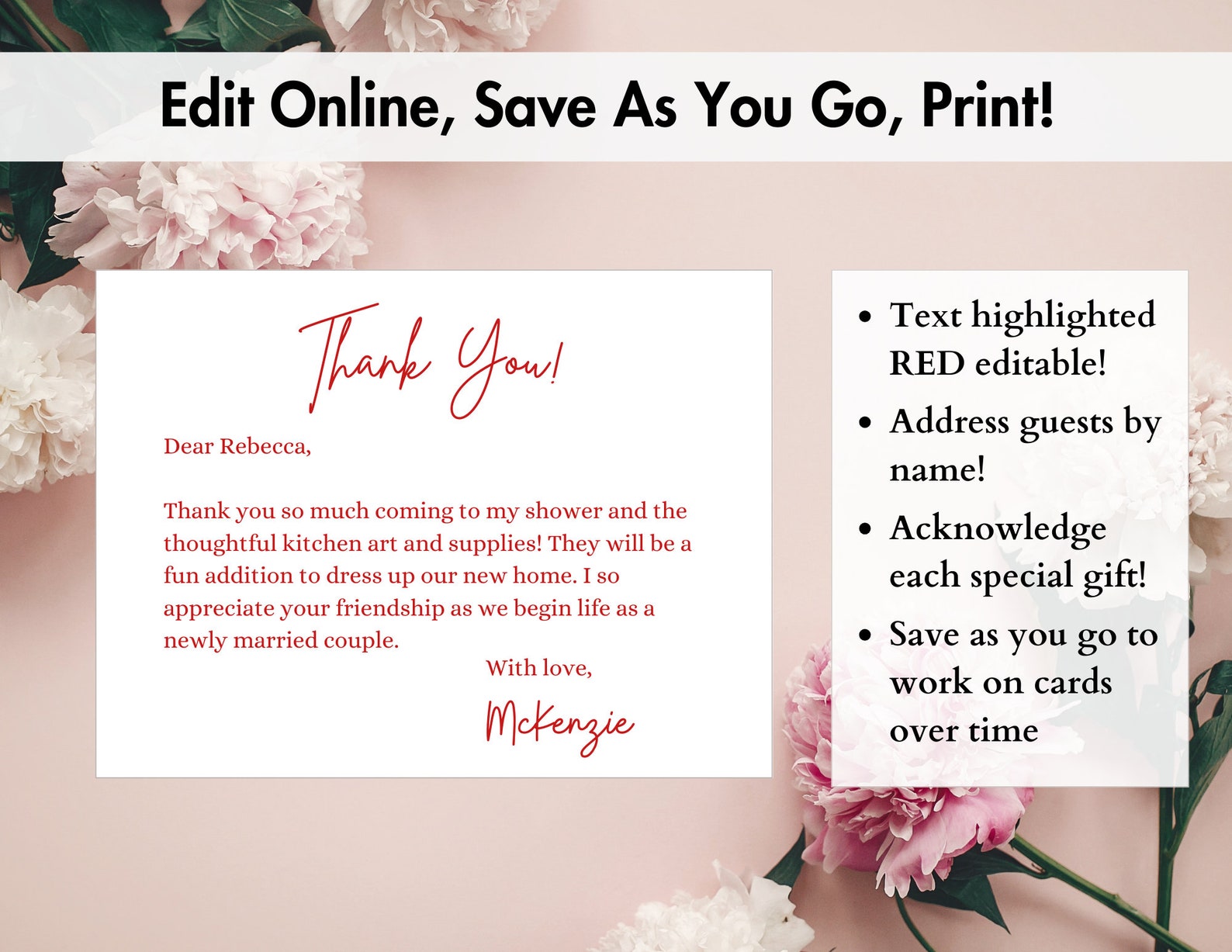 Template for Individualized Thank You Cards, Type Each Message ...