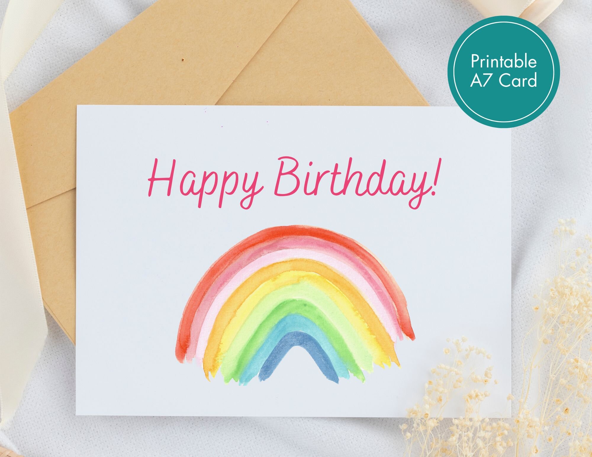 Printable Rainbow Birthday Card, Digital Download, Printable, Girl ...