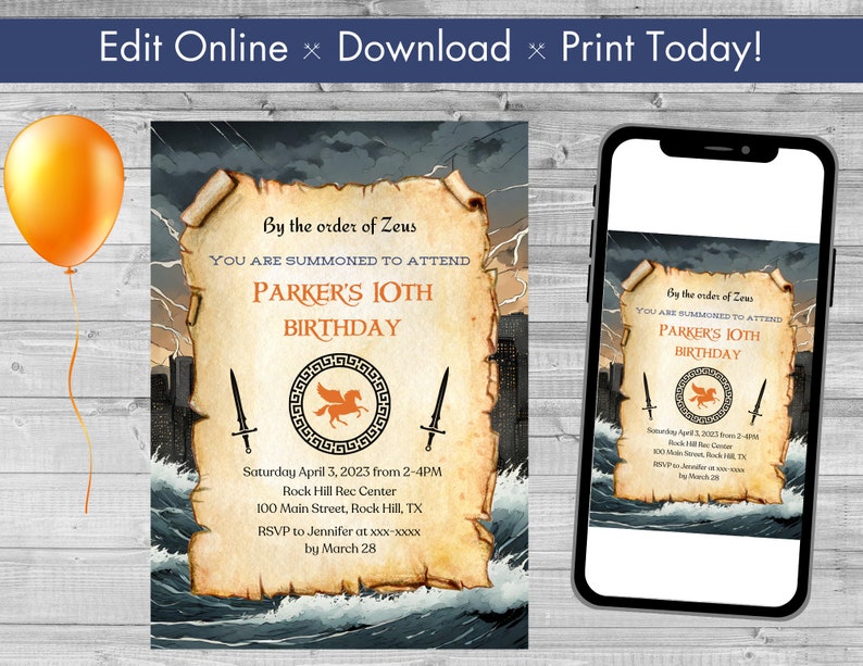 Percy Jackson Birthday Invitation, Template, Printable, Camp Halfblood ...