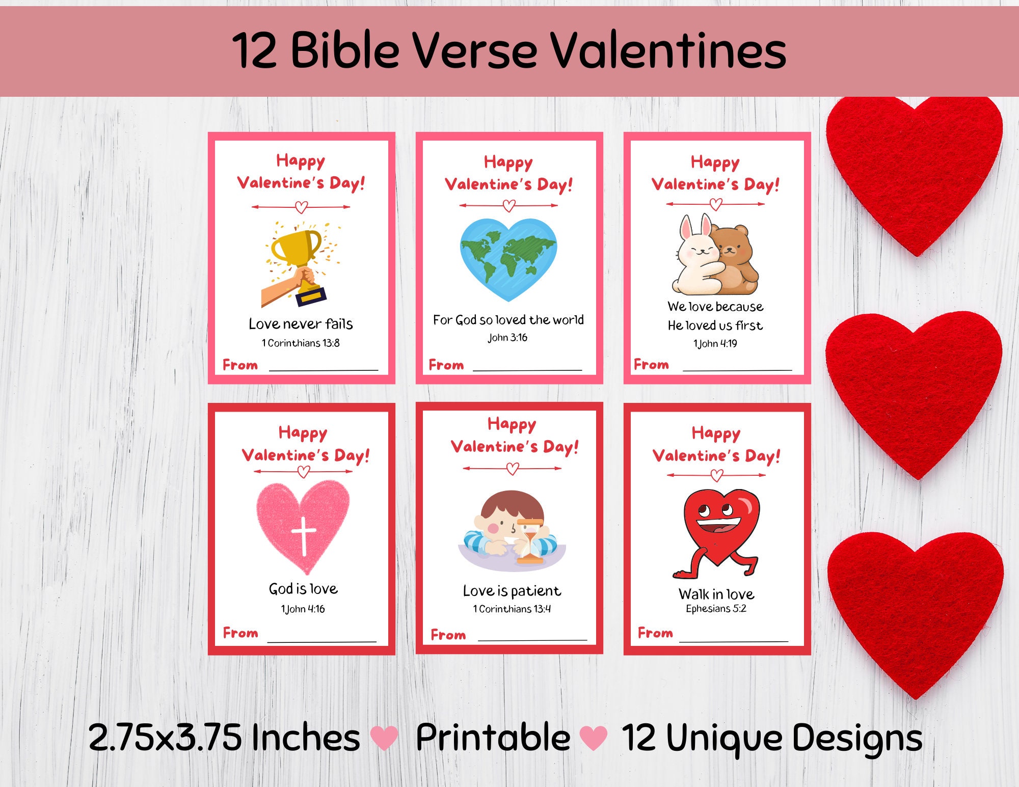 Christian Valentines Cards for Kids, Printable, Bible Verse Valentines ...