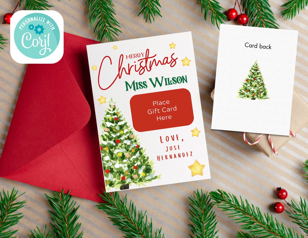 Customizable Printable Teacher Christmas Gift Card Gift Card Holder 5x7 ...