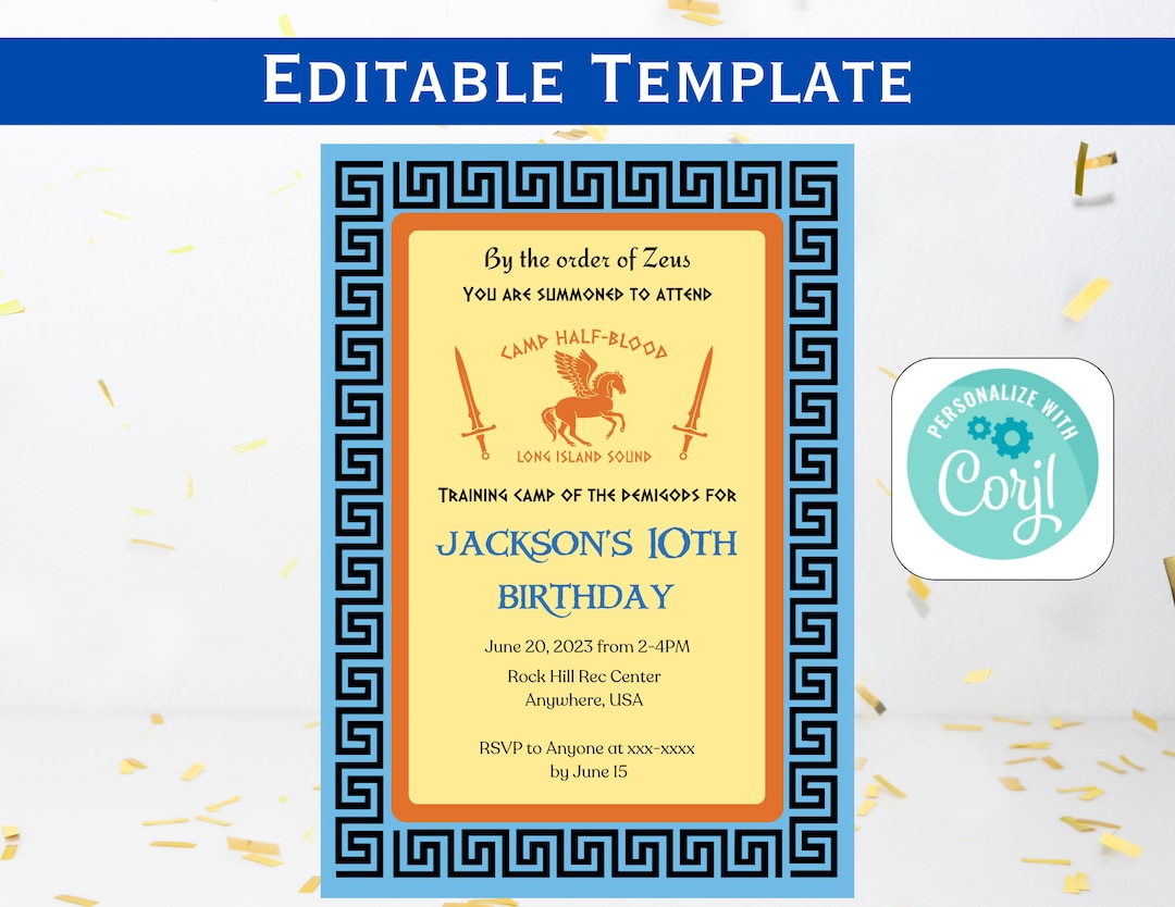 Percy Jackson Birthday Invite, Percy Jackson Birthday Invitation ...