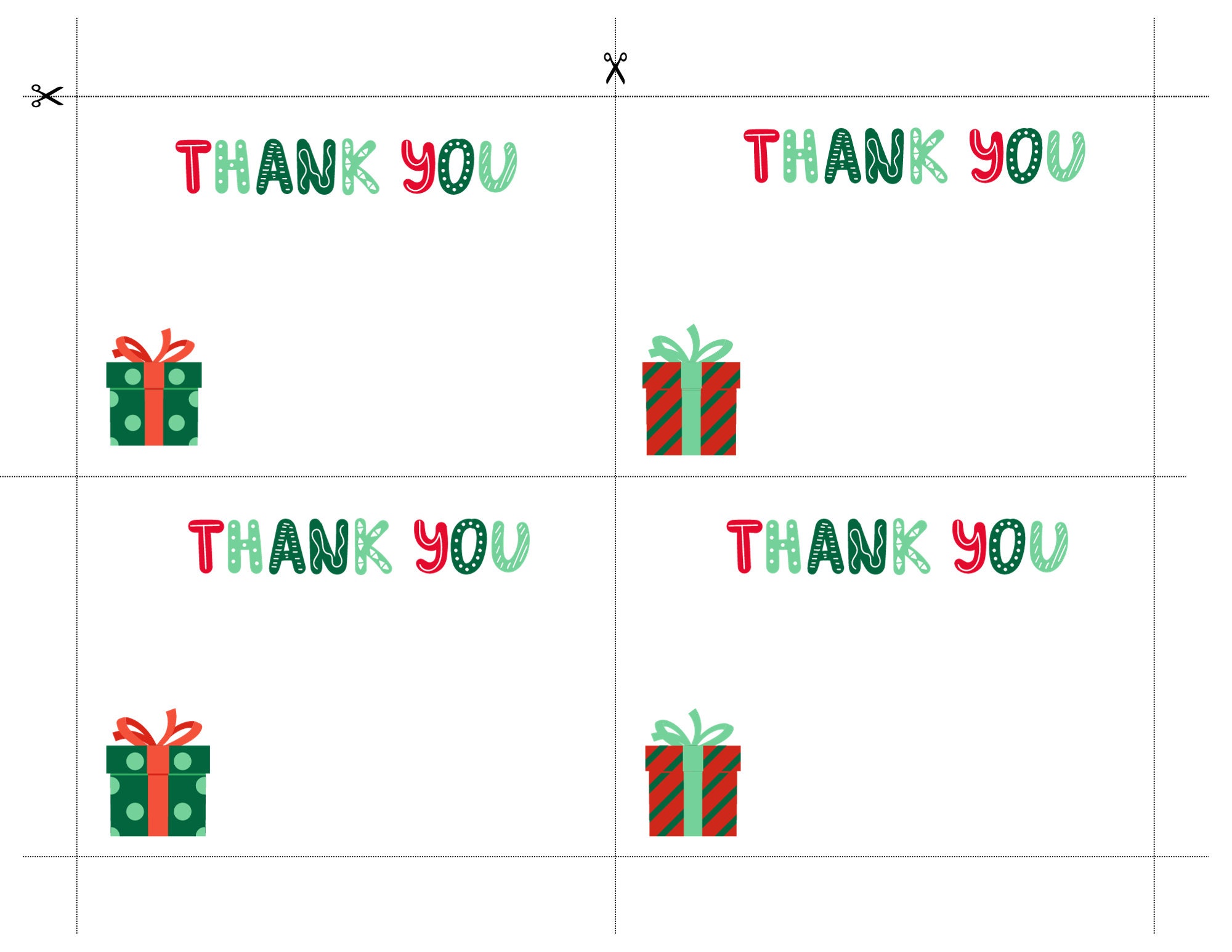 Printable Christmas Thank You Cards, Holiday Thank You Note, Teachers ...