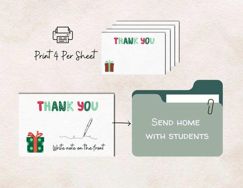 Printable Christmas Thank You Cards, Holiday Thank You Note, Teachers ...