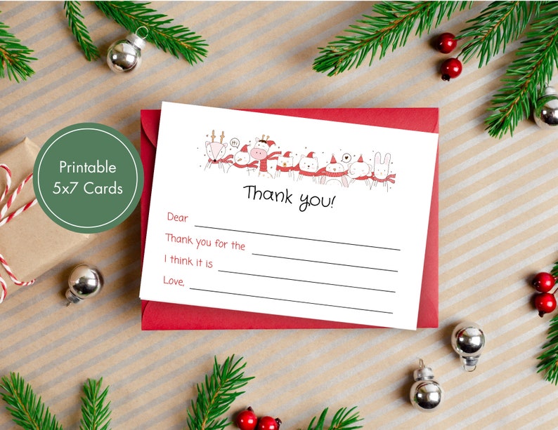 Printable Christmas Kids Thank You Note Card, Kid Thank You Card, Child ...
