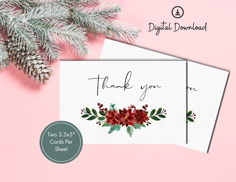 Printable Christmas Thank You Cards, Holiday Thank You Note, Teachers ...