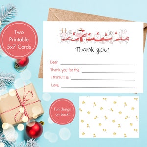 Printable Christmas Kids Thank You Note Card, Kid Thank You Card, Child ...