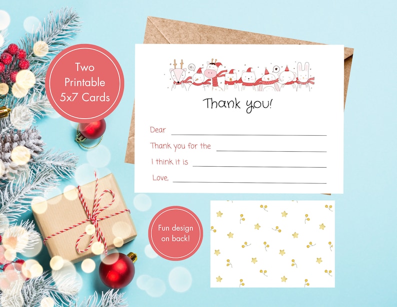 Printable Christmas Kids Thank You Note Card, Kid Thank You Card, Child ...