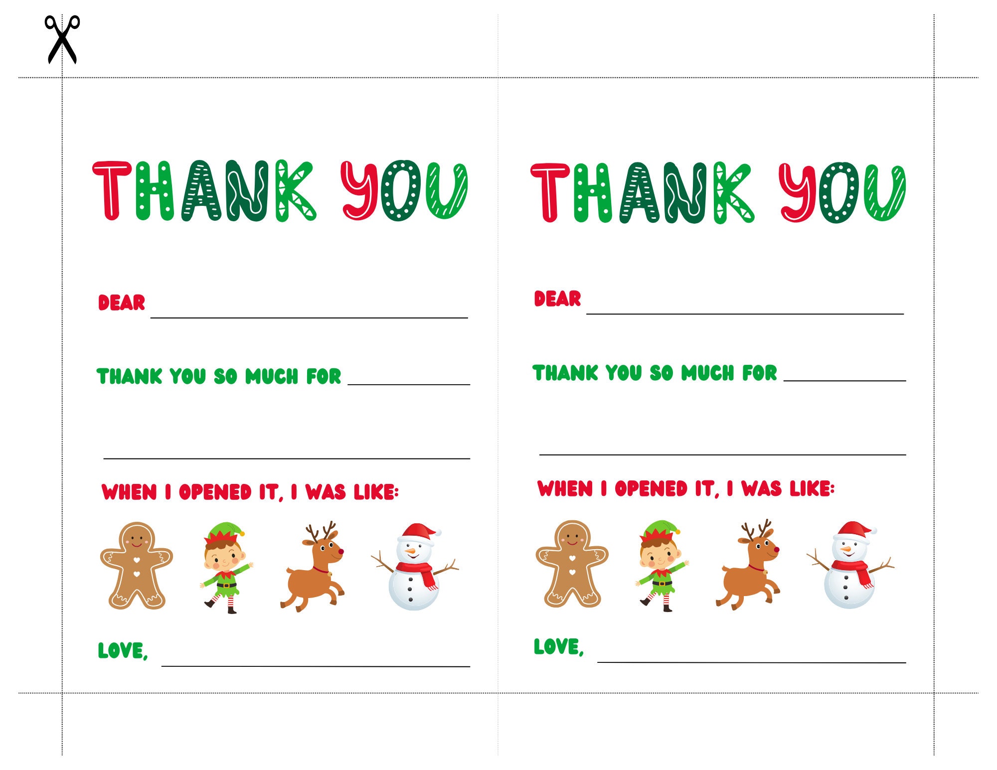Christmas Kids Thank You Card Printable Fill in the Blank Christmas ...