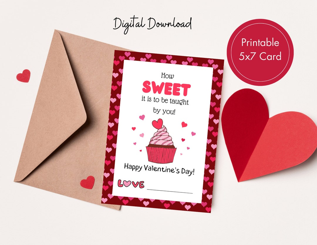 Printable Teacher Valentine Card, Valentine's Day Card for Teacher From ...