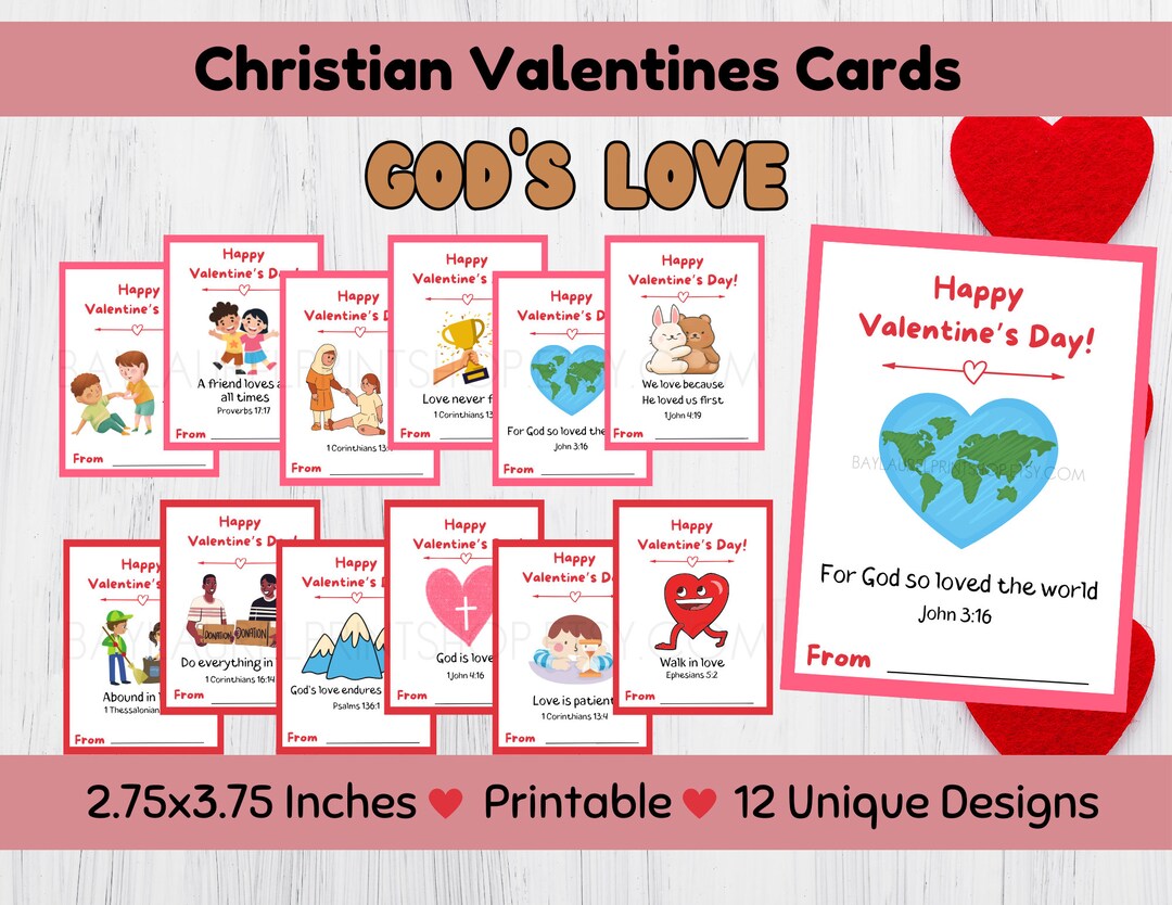 Christian Valentines Cards for Kids, Printable, Bible Verse Valentines ...
