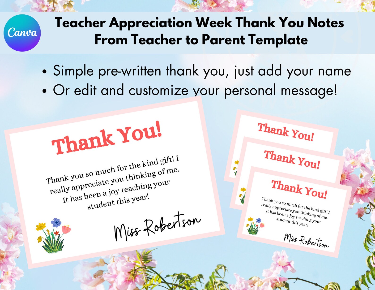 Teacher Appreciation Thank You Card From Teacher to Parents, Editable ...