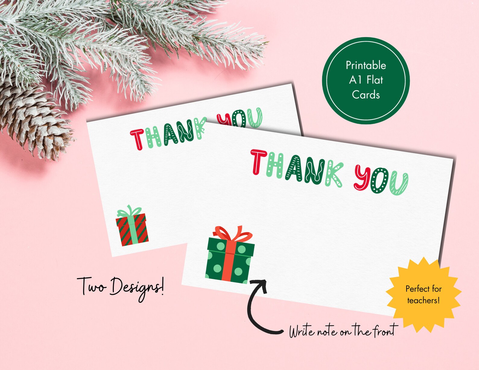Printable Christmas Thank You Cards, Holiday Thank You Note, Teachers ...