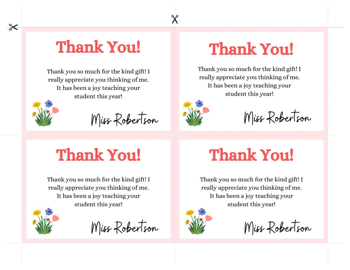 Teacher Appreciation Thank You Card From Teacher to Parents, Editable ...