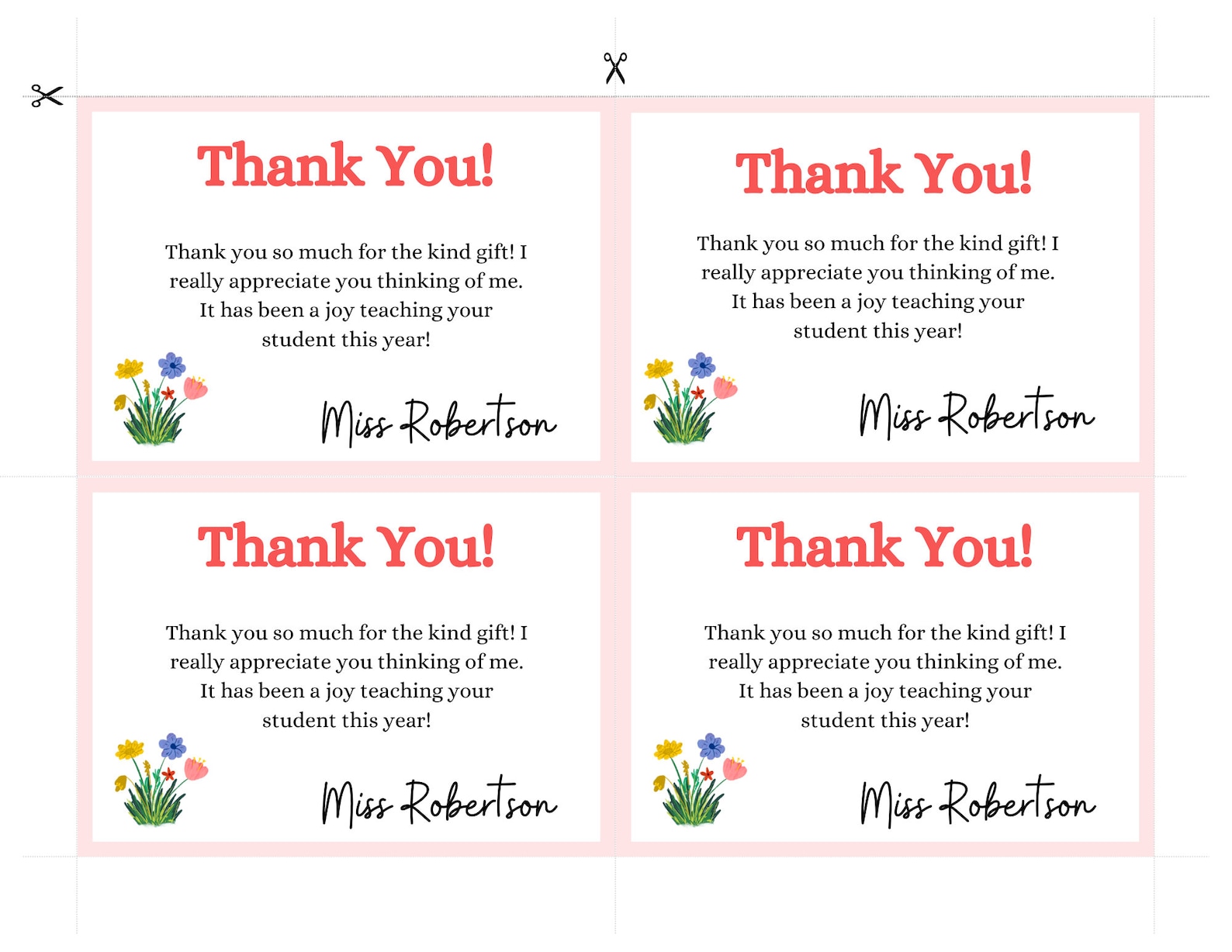 Teacher Appreciation Thank You Card From Teacher to Parents, Editable ...