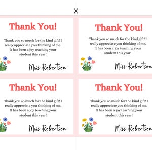 Teacher Appreciation Thank You Card From Teacher to Parents, Editable ...