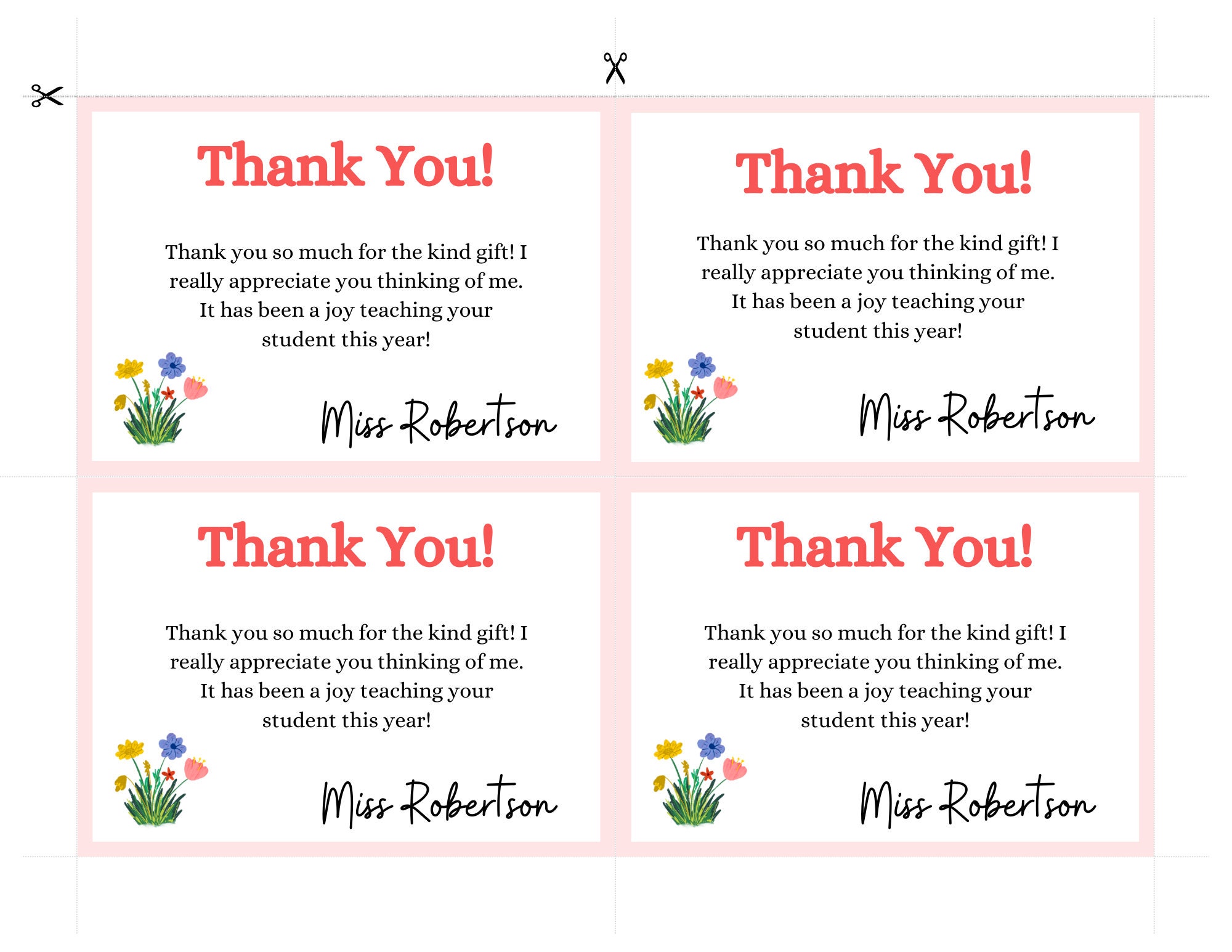Teacher Appreciation Thank You Card From Teacher to Parents, Editable ...