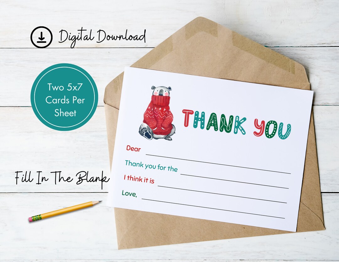 Christmas Kids Thank You Card | Printable | Fill in the Blank ...