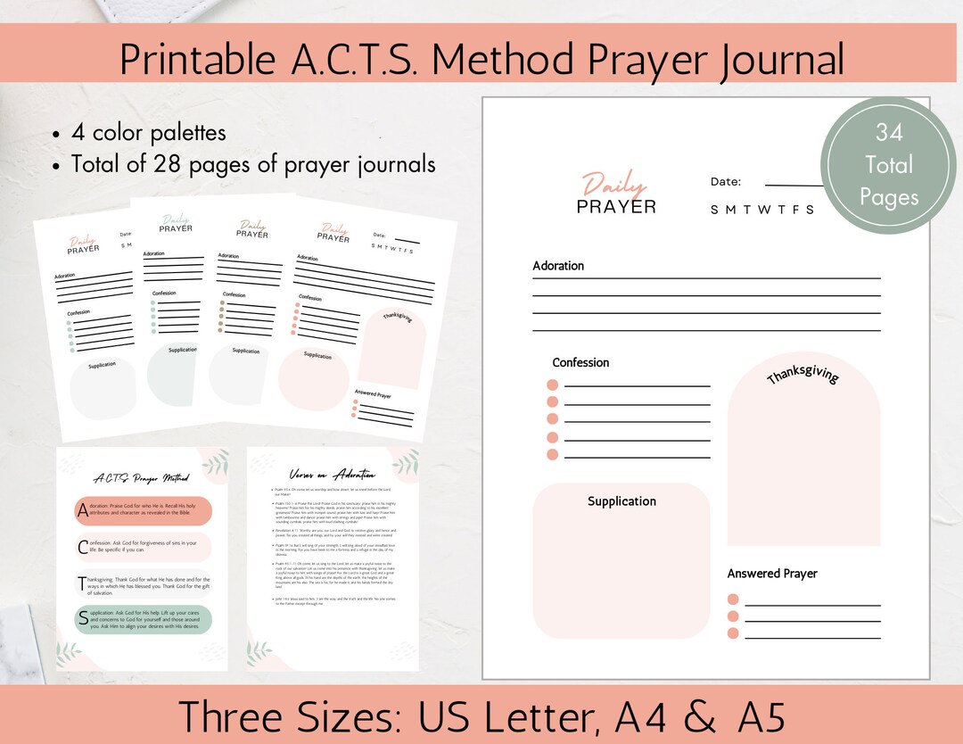 Printable Prayer Journal, ACTS Prayer Journal, Digital Prayer Journal ...