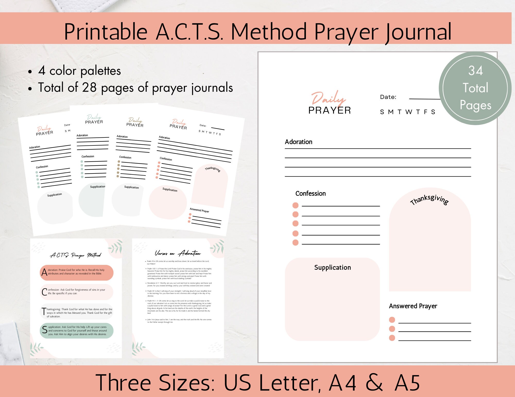 Printable Prayer Journal, ACTS Prayer Journal, Digital Prayer Journal ...
