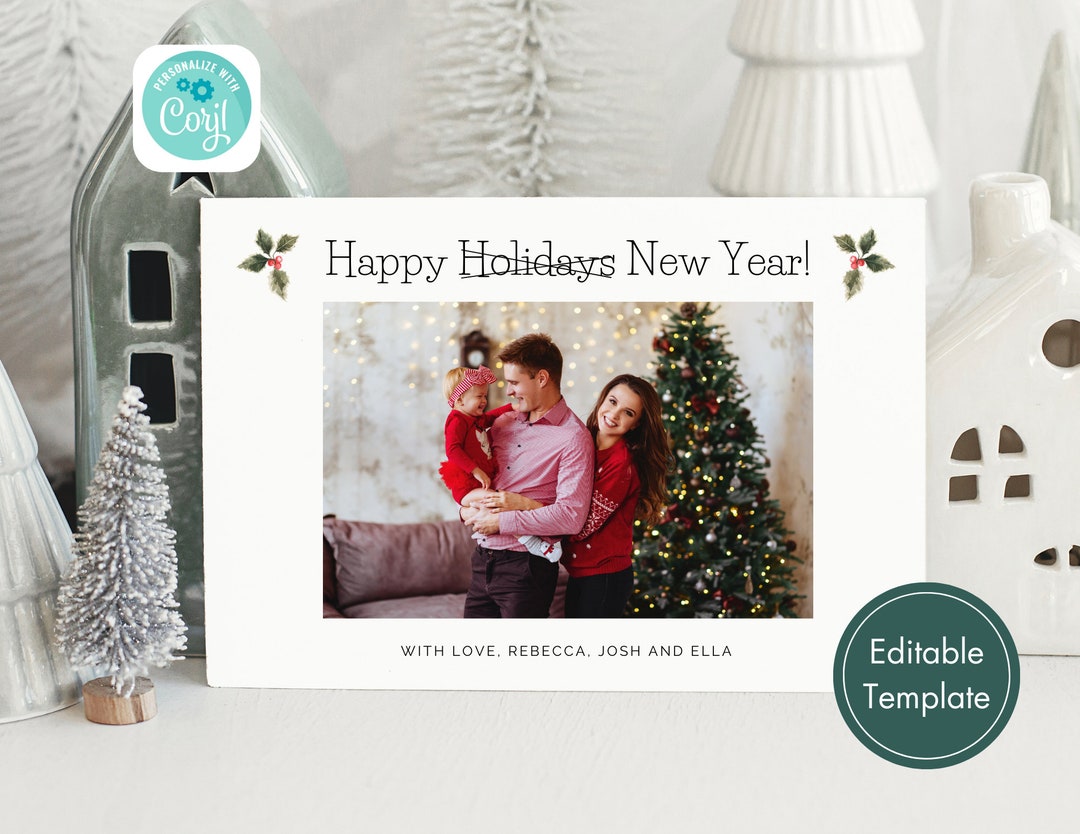 New Years Card Template, Customizable Template, Late Holiday Card ...